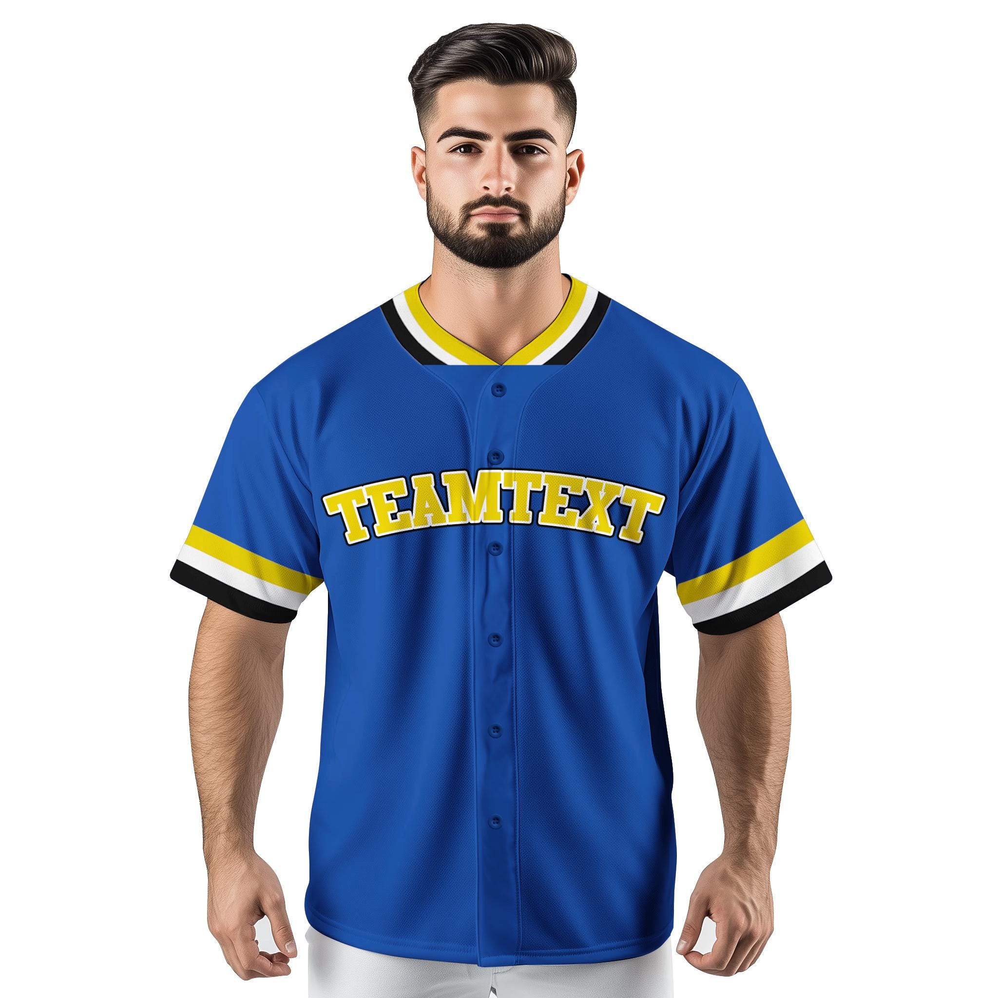 Custom Blue Yellow Sports Jersey With Heat Pressed Number and ...