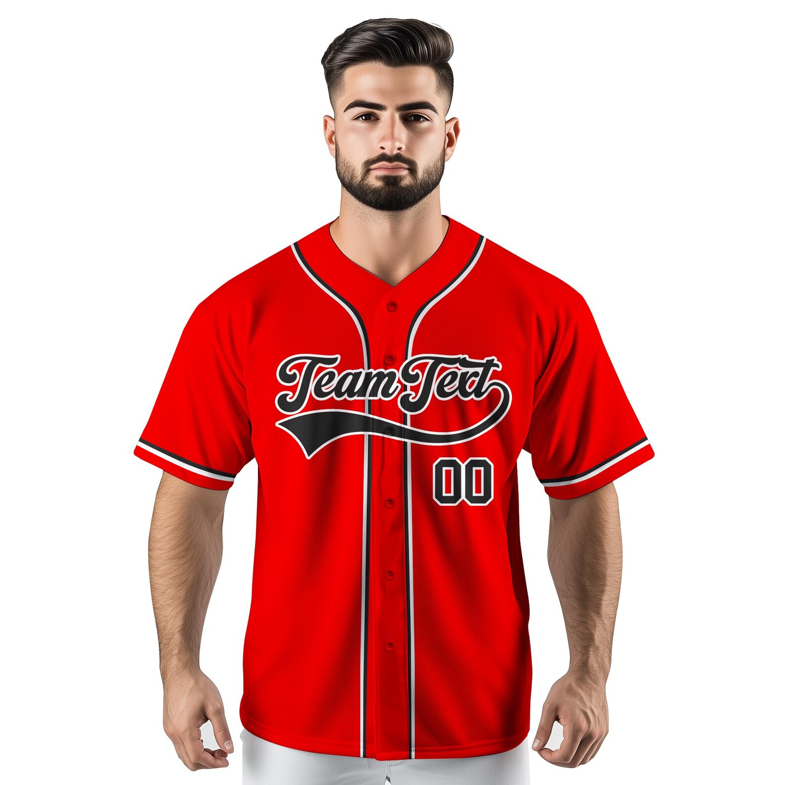 Custom Red Baseball Jersey Personalized Black Trim Heat Press or ...
