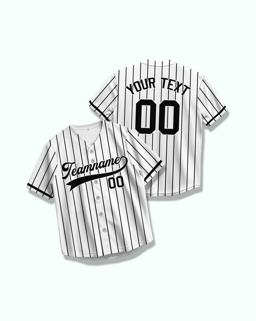 Custom Pinstripe Baseball Jersey White Black | Personalized Heat Press ...