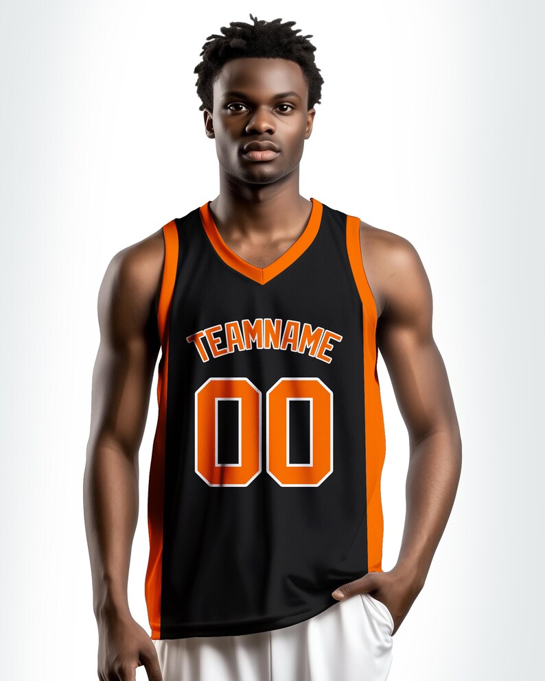 Custom Reversible Basketball Jersey Black and Orange Personalized Heat ...