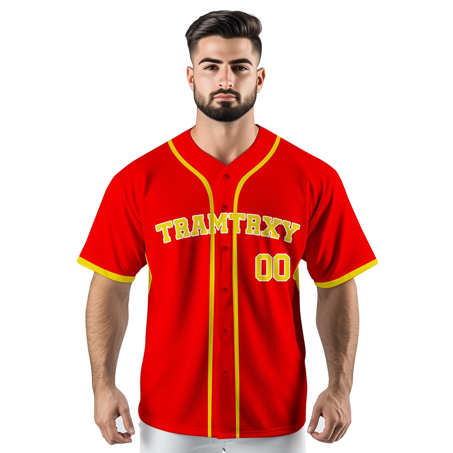 Classic Red Yellow Baseball Jersey With Heat Press Custom Name Number ...