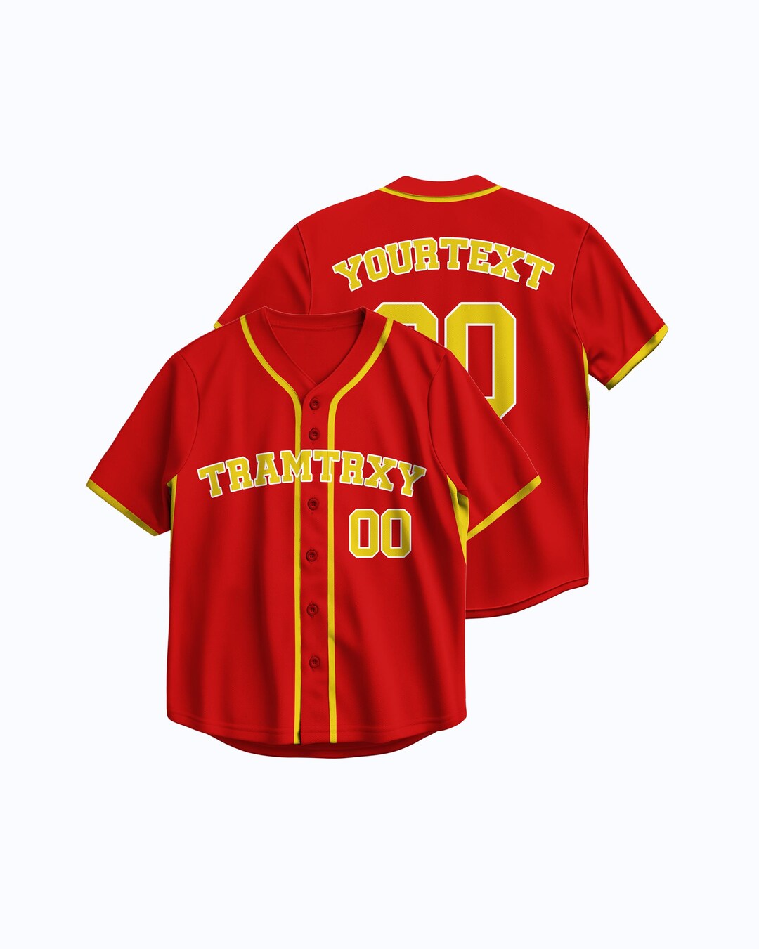 Classic Red Yellow Baseball Jersey With Heat Press Custom Name Number ...
