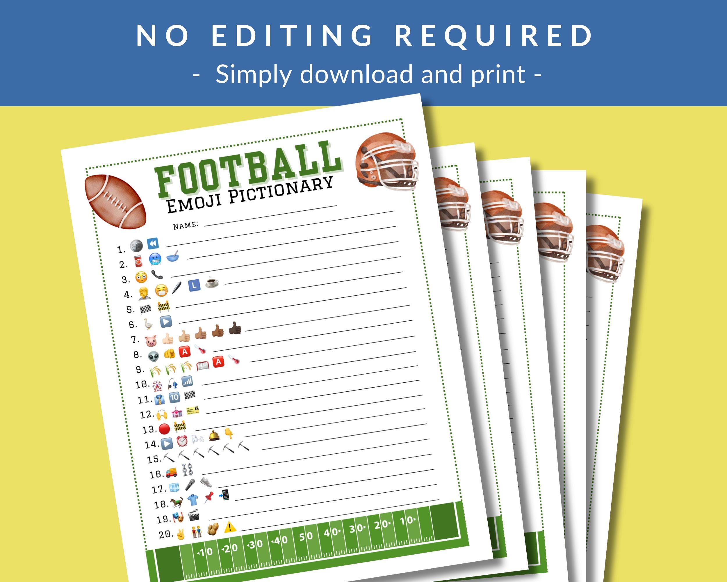 Football Emoji Pictionary Super Bowl Party Game Instant Download PDF ...