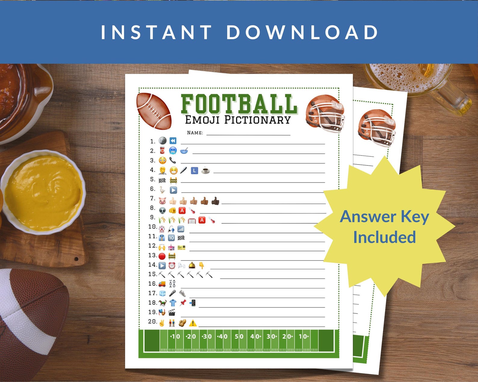 Football Emoji Pictionary Super Bowl Party Game Instant Download PDF ...