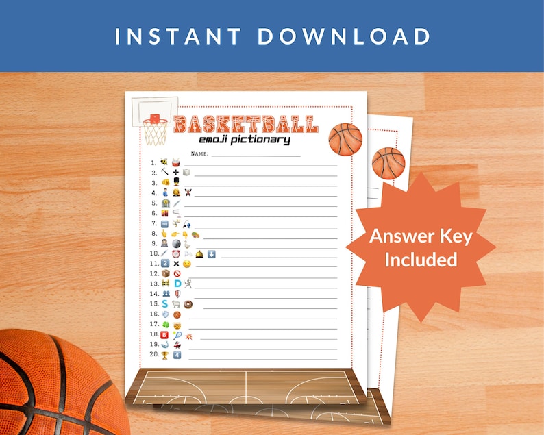 Basketball Emoji Pictionary Game Printable: March Madness or Basketball ...
