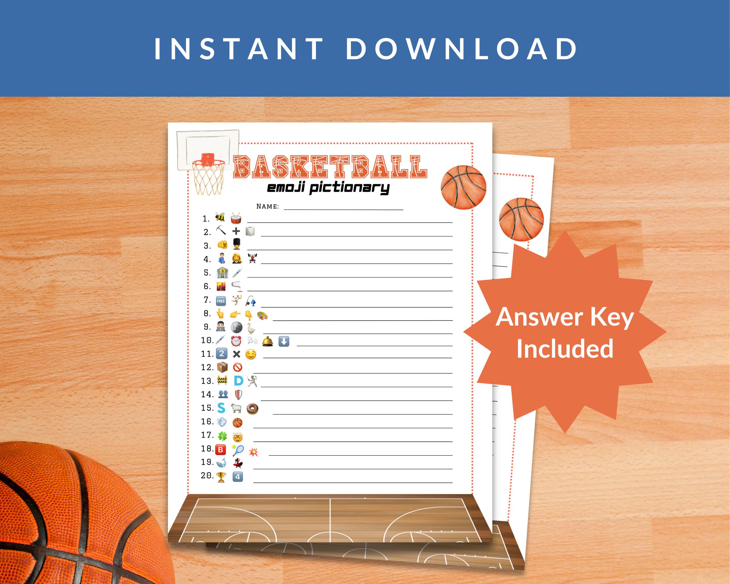 Basketball Emoji Pictionary Game Printable: March Madness or Basketball ...