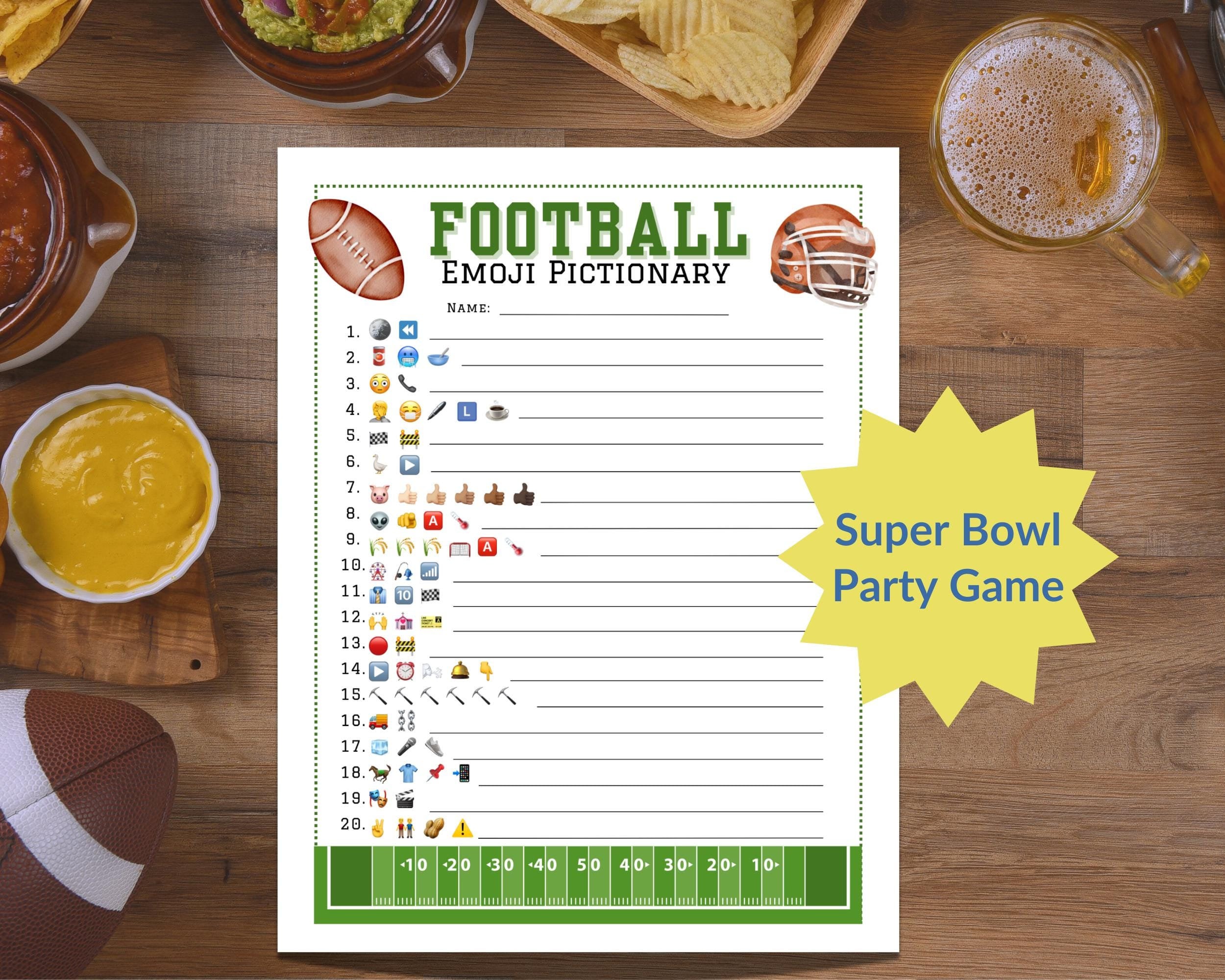 Football Emoji Pictionary Super Bowl Party Game Instant Download PDF ...