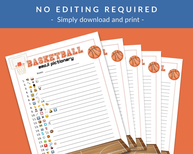 Basketball Emoji Pictionary Game Printable: March Madness or Basketball ...