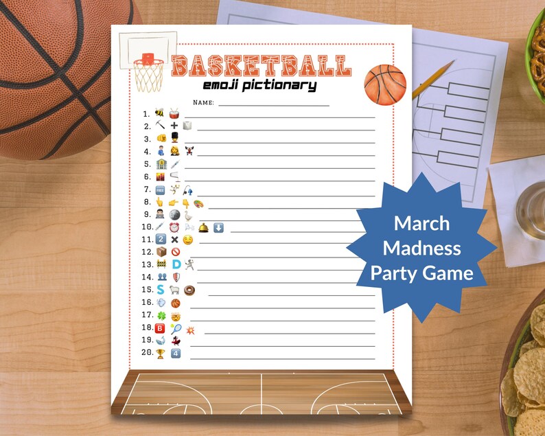 Basketball Emoji Pictionary Game Printable: March Madness or Basketball ...