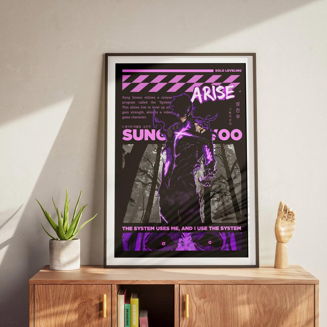 Solo Leveling Poster | Sung Jin-woo Wall Art | Black Purple Anime Wall ...