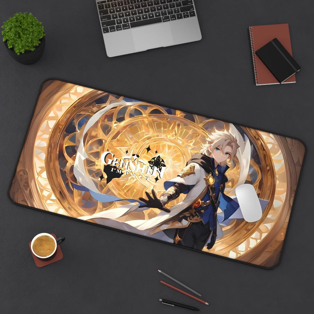 Desk Mat Albedo - Anime Desk Mat - Genshin Impact Anime Mousepad - Gold ...