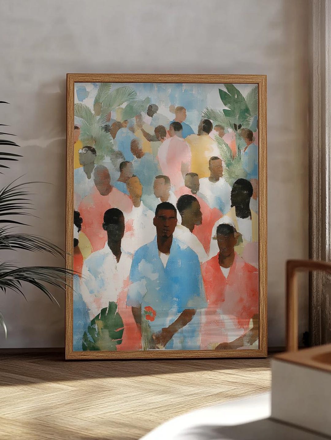 Black Men Gathering Wall Art | Soft Pastel Folk Art Print | Digital ...