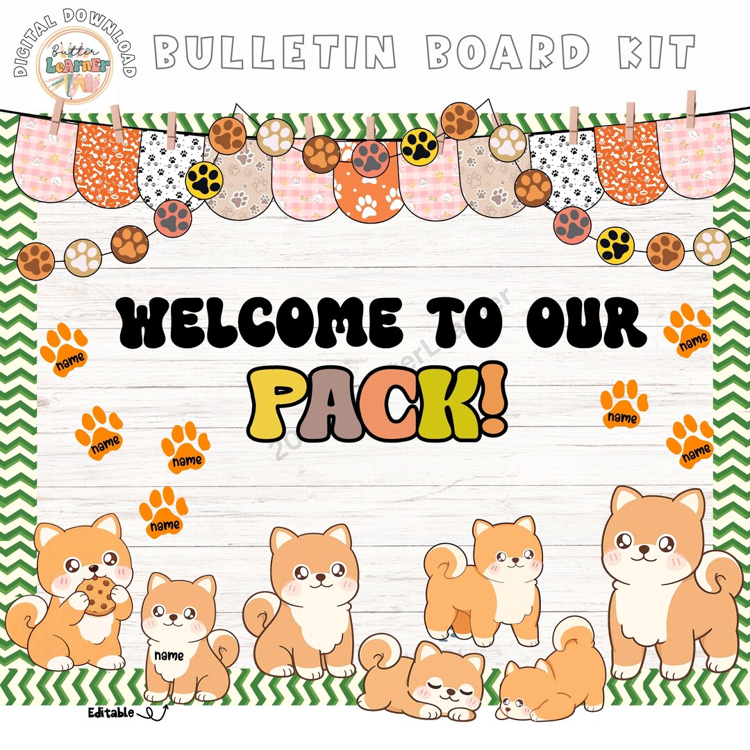 Dog Bulletin Board Kit | Puppy Classroom Decor, Editable Pack Display ...