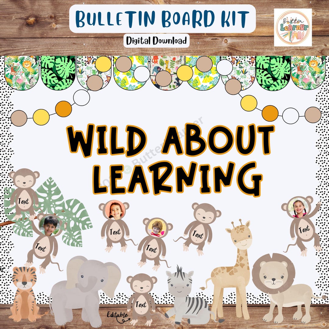 Jungle Animal Bulletin Board Kit: Editable Classroom Decor (digital ...