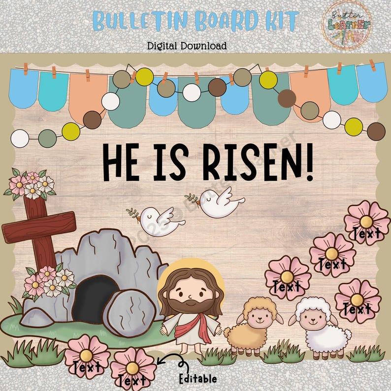 Easter Christian Bulletin Board Kit: He is Risen Decor (digital ...
