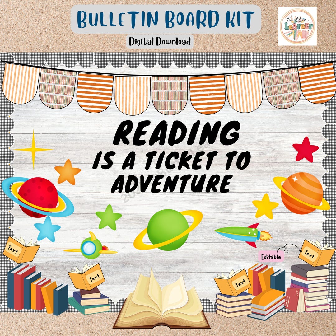 Library Bulletin Board Kit Reading is a Ticket to Adventure, Classroom ...