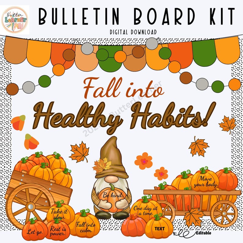 Fall Healthy Habits Bulletin Board Kit: Pumpkin Classroom Decor (PDF ...