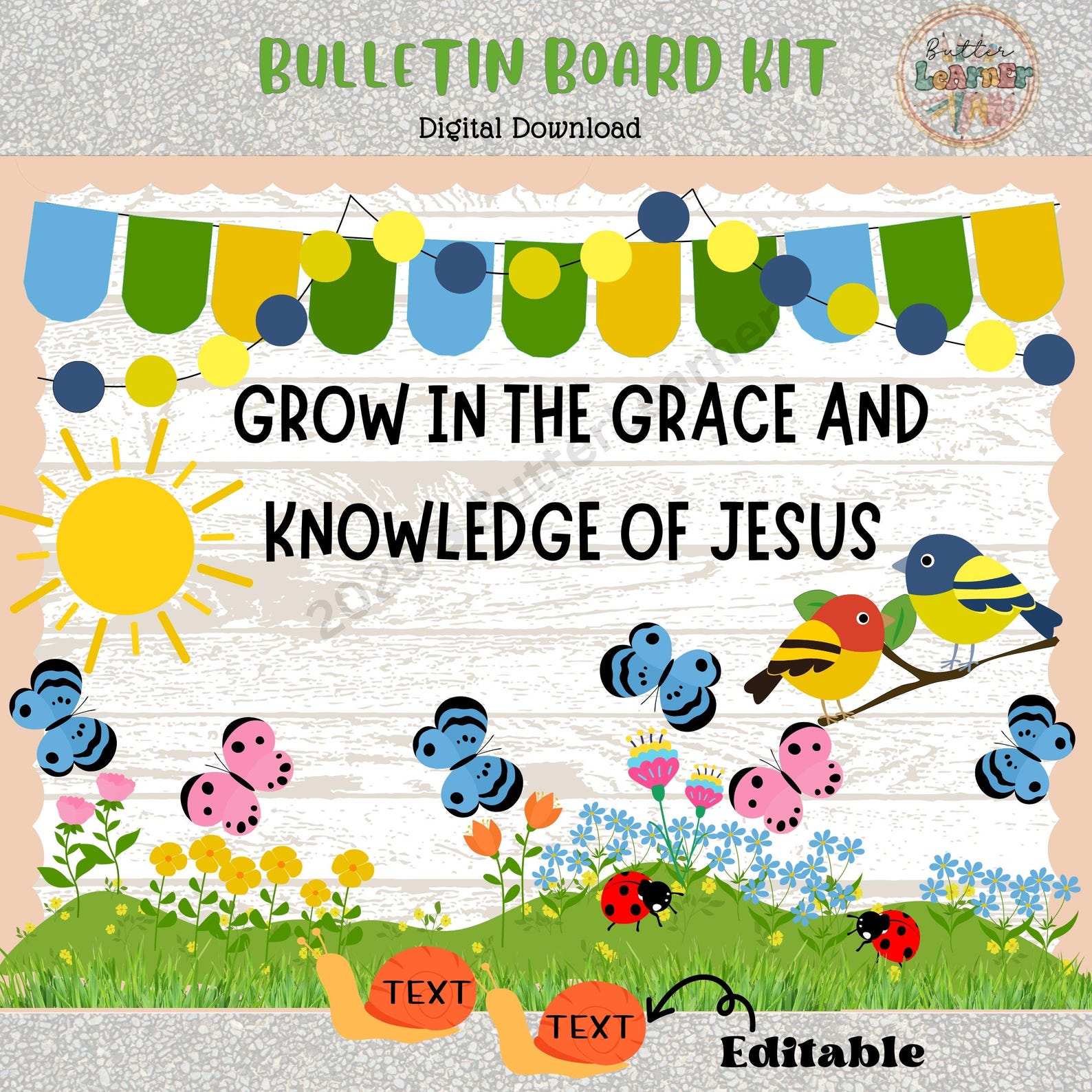 Spring Christian Bulletin Board Kit: Editable Classroom Decor (digital ...