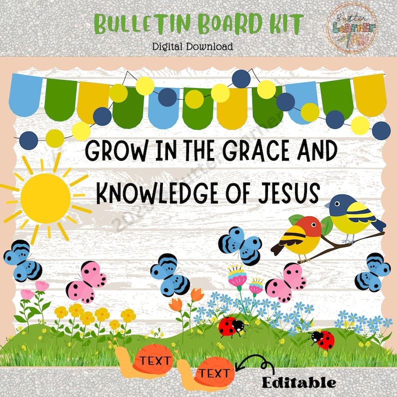 Spring Christian Bulletin Board Kit: Editable Classroom Decor (digital ...