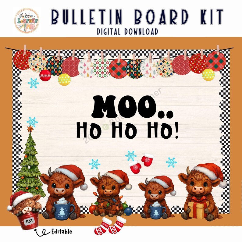 Highland Cow Christmas Bulletin Board Kit | Winter Holiday Classroom ...