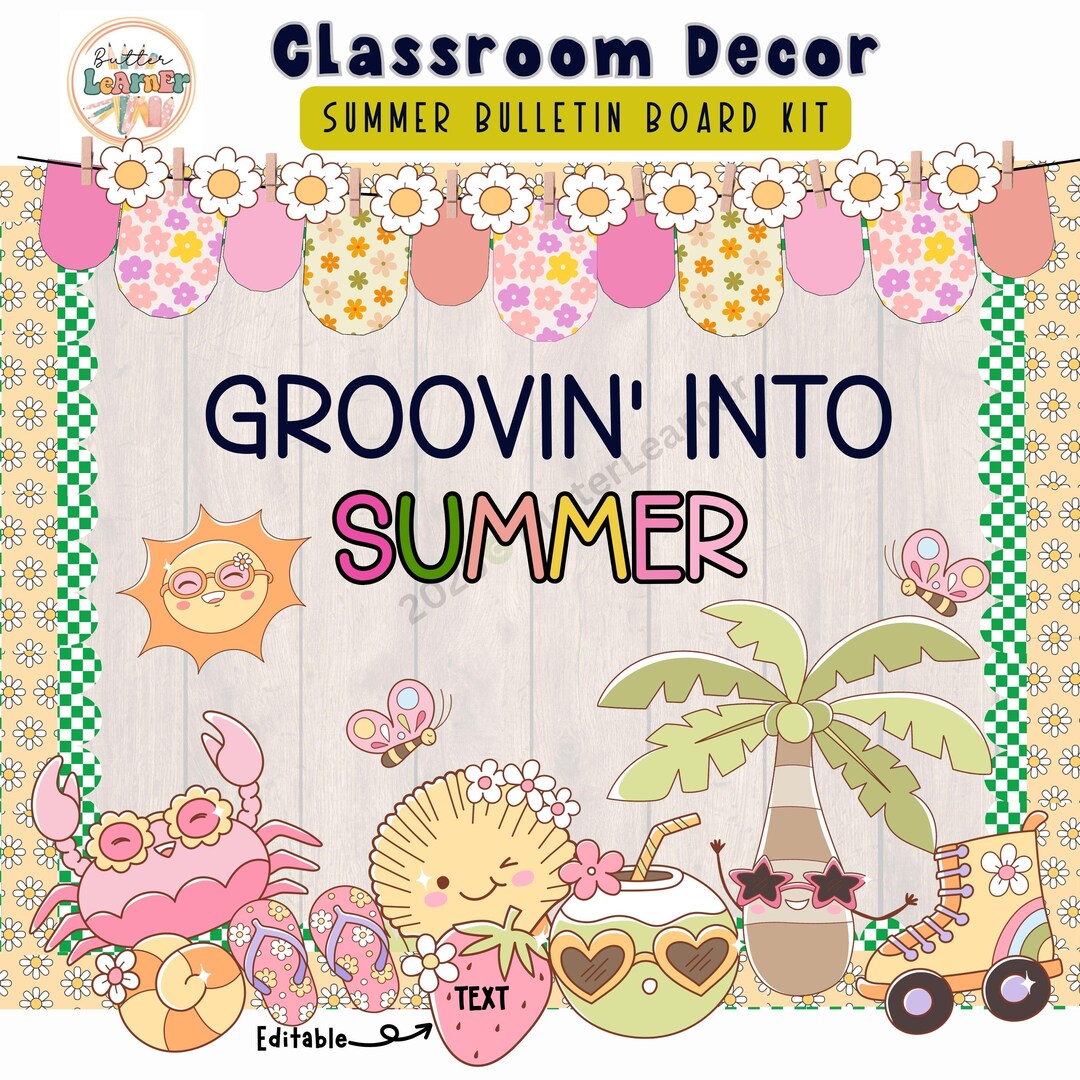 Groovin Into Summer Bulletin Board Kit | Retro Daisy Classroom Decor ...