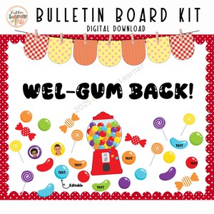 Gumball Bulletin Board Kit | Editable Back to School Welcome Door Decor ...