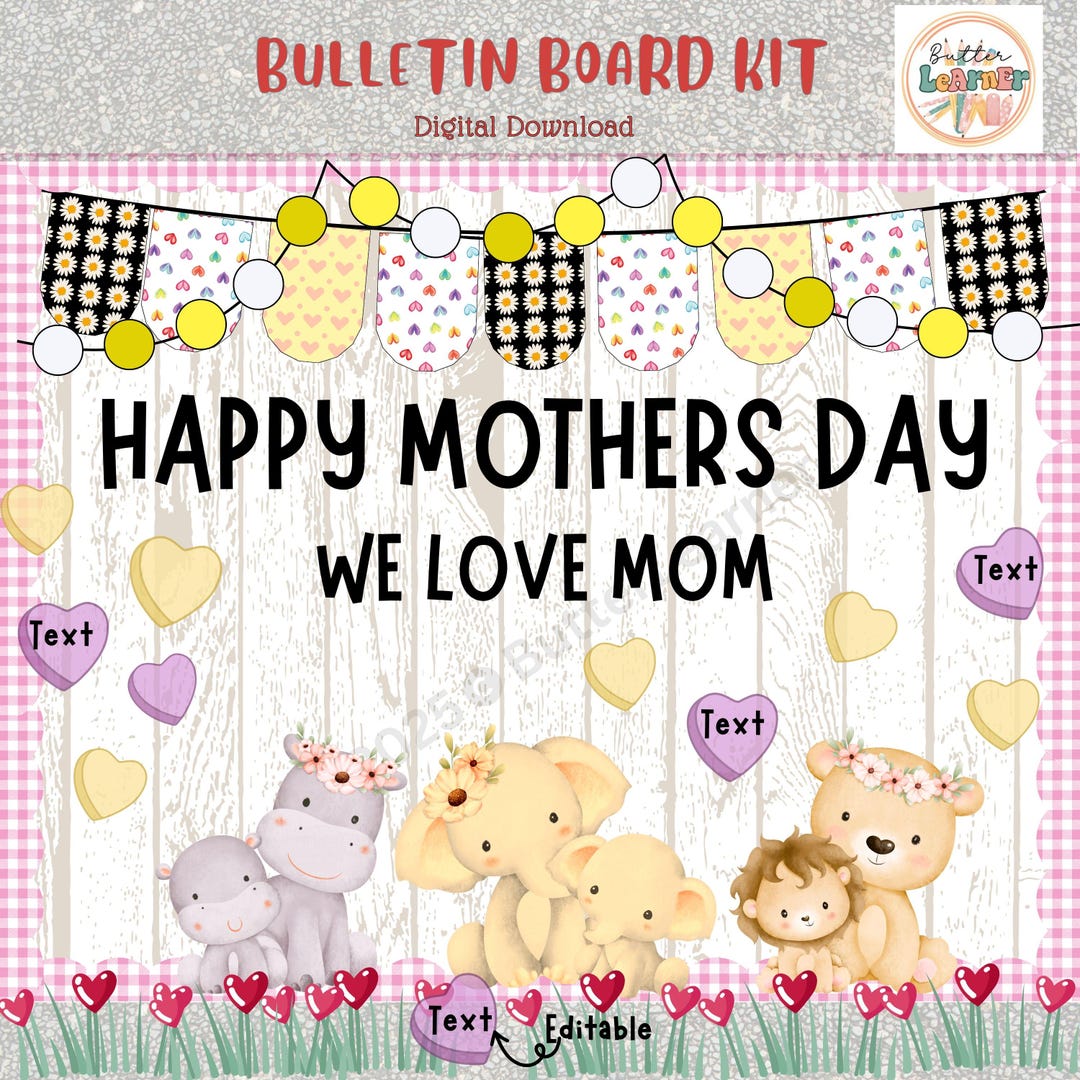 Happy Mothers Day Bulletin Board Kit: Mama Animals Decor (digital ...