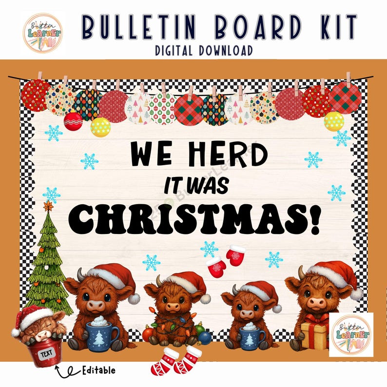Highland Cow Christmas Bulletin Board Kit | Winter Holiday Classroom ...