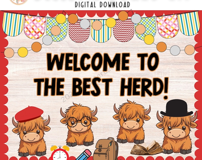Back to School Bulletin Board Kit Western Cowboy Highland Cow Classroom ...