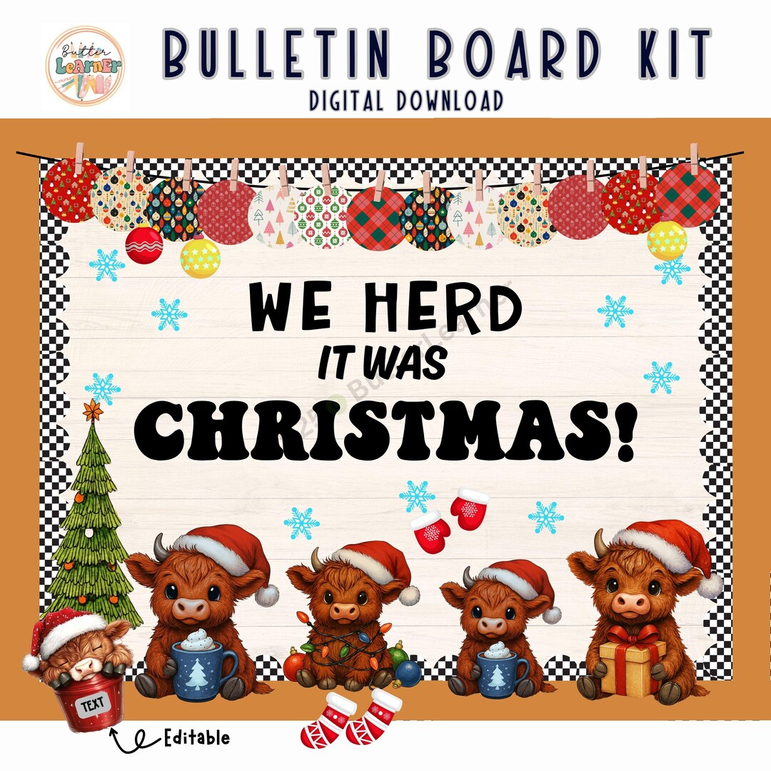 Highland Cow Christmas Bulletin Board Kit | Winter Holiday Classroom ...
