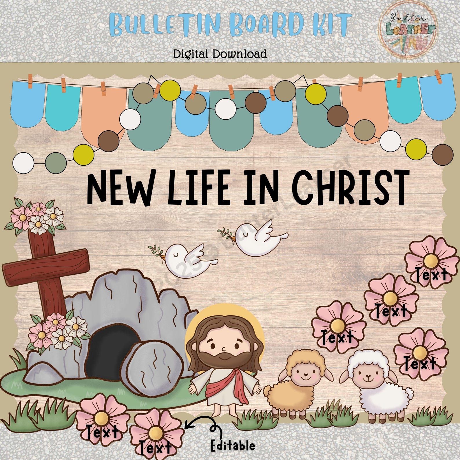 Easter Christian Bulletin Board Kit: He is Risen Decor (digital ...