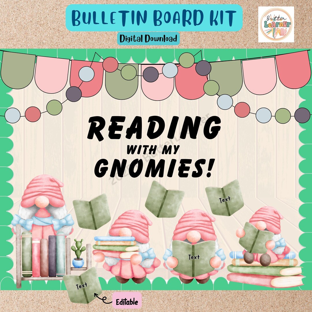 Library Bulletin Board Kit Spring Reading Book Gnomies, Door Decor ...