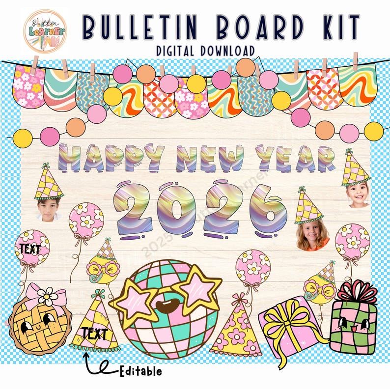 Shine Bright in 2026 | Groovy New Year Bulletin Board | Door Decor Kit ...