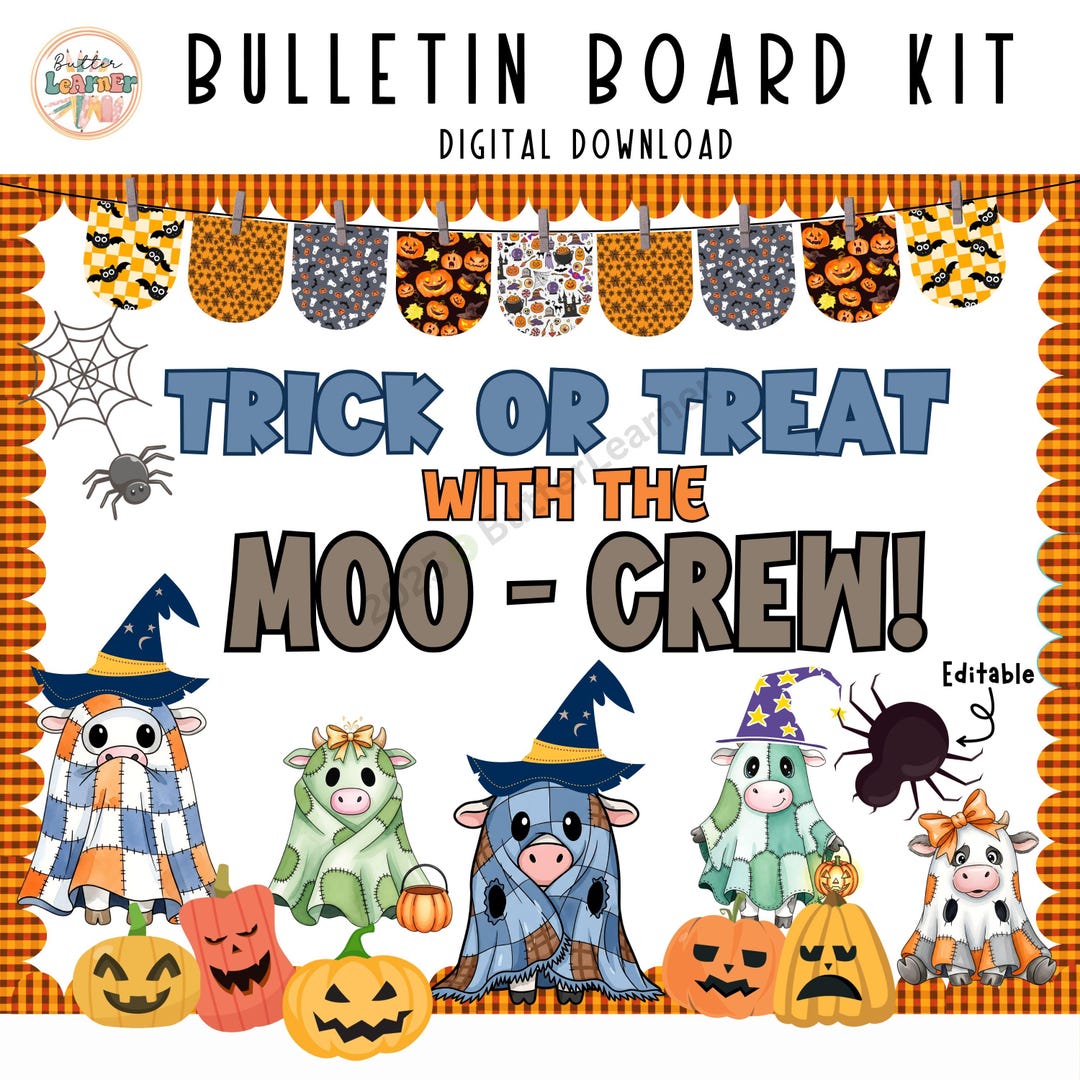 Moo-crew Halloween Bulletin Board Kit, Classroom Decor, Editable - Etsy