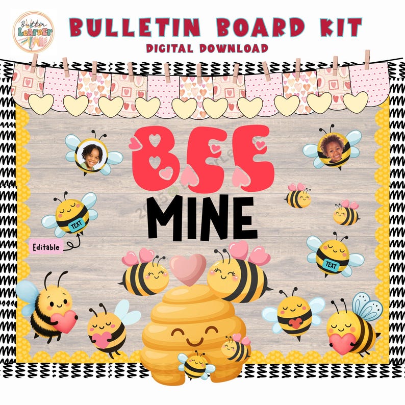 Valentines Day Bulletin Board Kit Bee Mine Classroom Door Decor ...