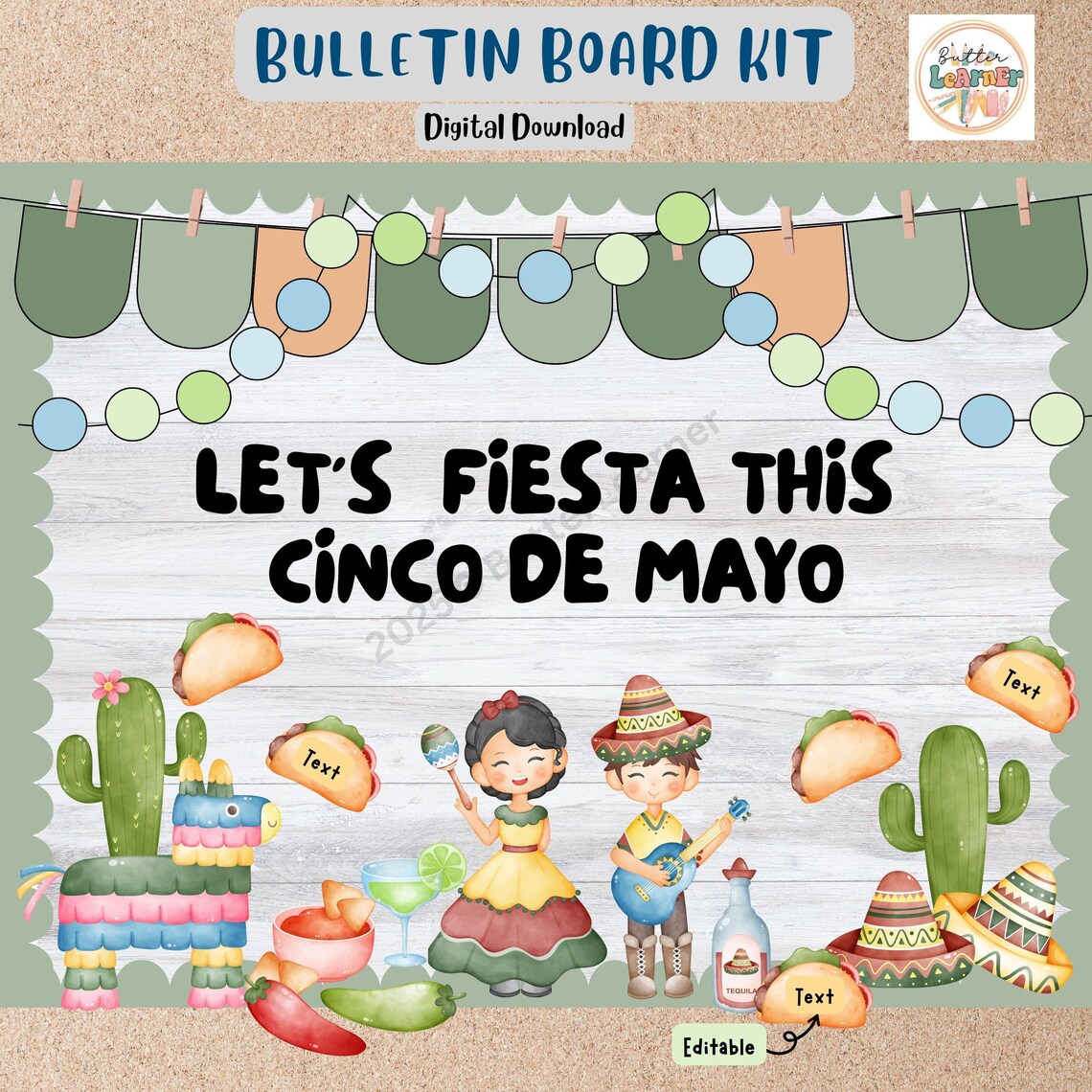 Fiesta Cinco De Mayo Bulletin Board Kit Spring Mexican Party Door Decor Editable - Etsy