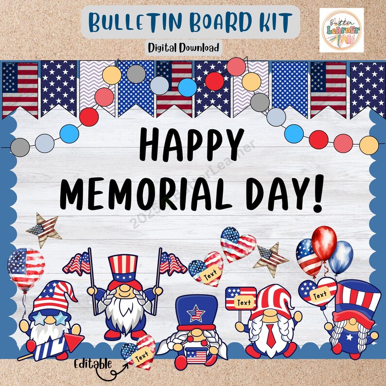 Memorial Day Gnomes Patriotic May Bulletin Board Kit Classroom Decor ...