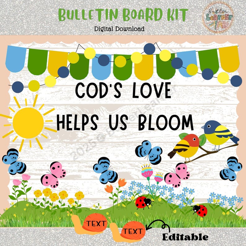 Spring Christian Bulletin Board Kit: Editable Classroom Decor (digital ...