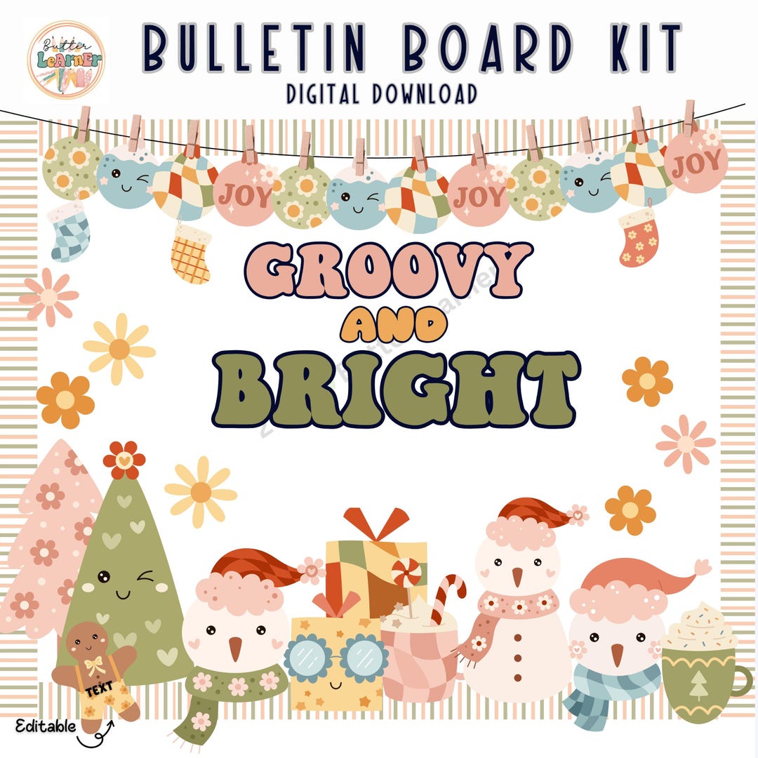 Groovy Retro Christmas Bulletin Board Kit, Holiday Classroom Decor ...