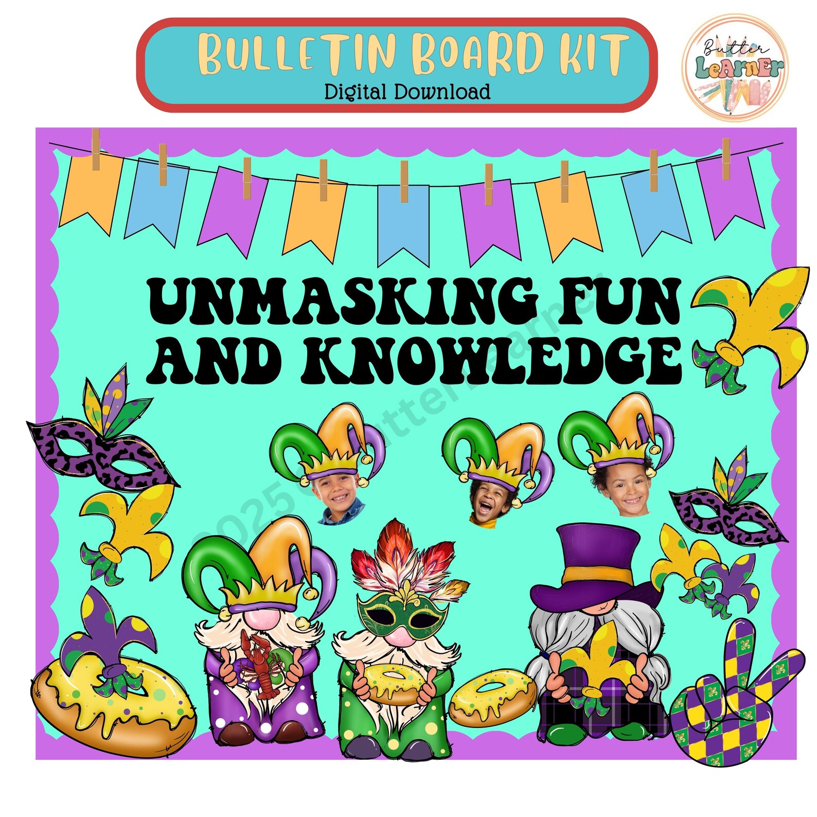 Mardi Gras Gnomes Bulletin Board Parading With My Gnomies Display Kit ...