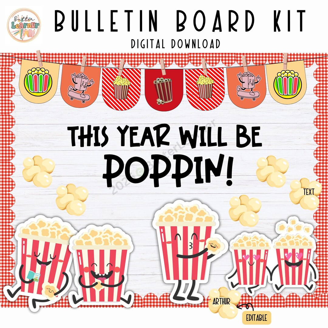 Back to School Popcorn Bulletin Board Kit Classroom Door Decor Editable ...