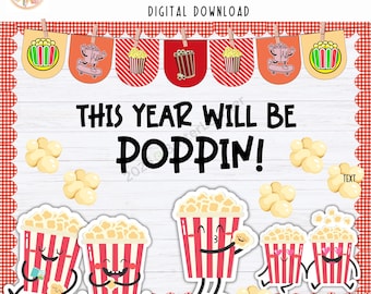 Back to School Popcorn Bulletin Board Kit Door Decor Editable - Etsy