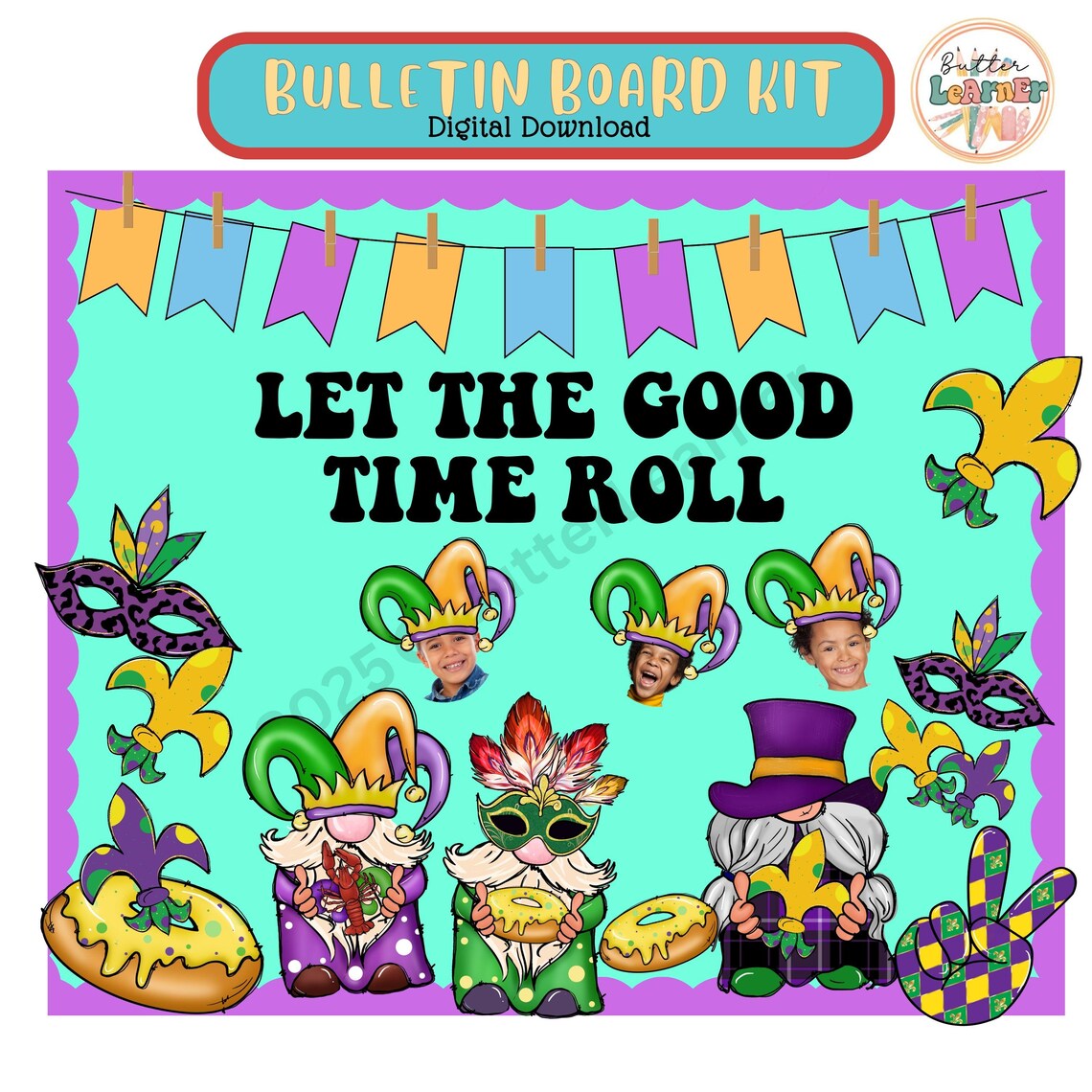 Mardi Gras Gnomes Bulletin Board Parading With My Gnomies Display Kit ...