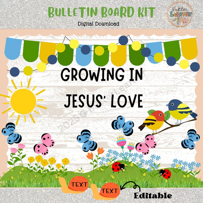 Spring Christian Bulletin Board Kit: Editable Classroom Decor (digital ...
