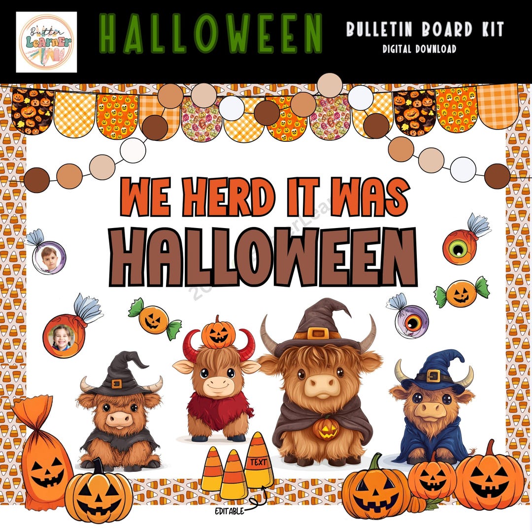 Halloween Bulletin Board Kit, Highland Cow October, Classroom Decor ...