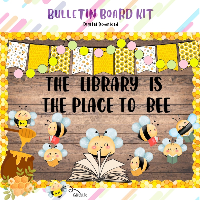 Bee Reading Bulletin Board Kit Spring Summer Library Boards Door Decor ...