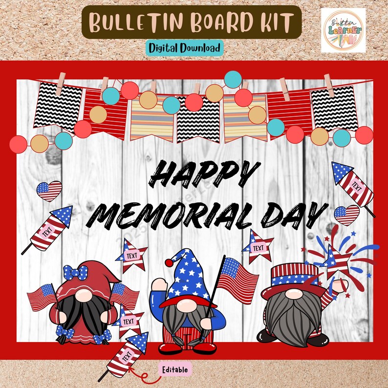 Memorial Day Gnomes Patriotic May Bulletin Board Kit Classroom Decor ...