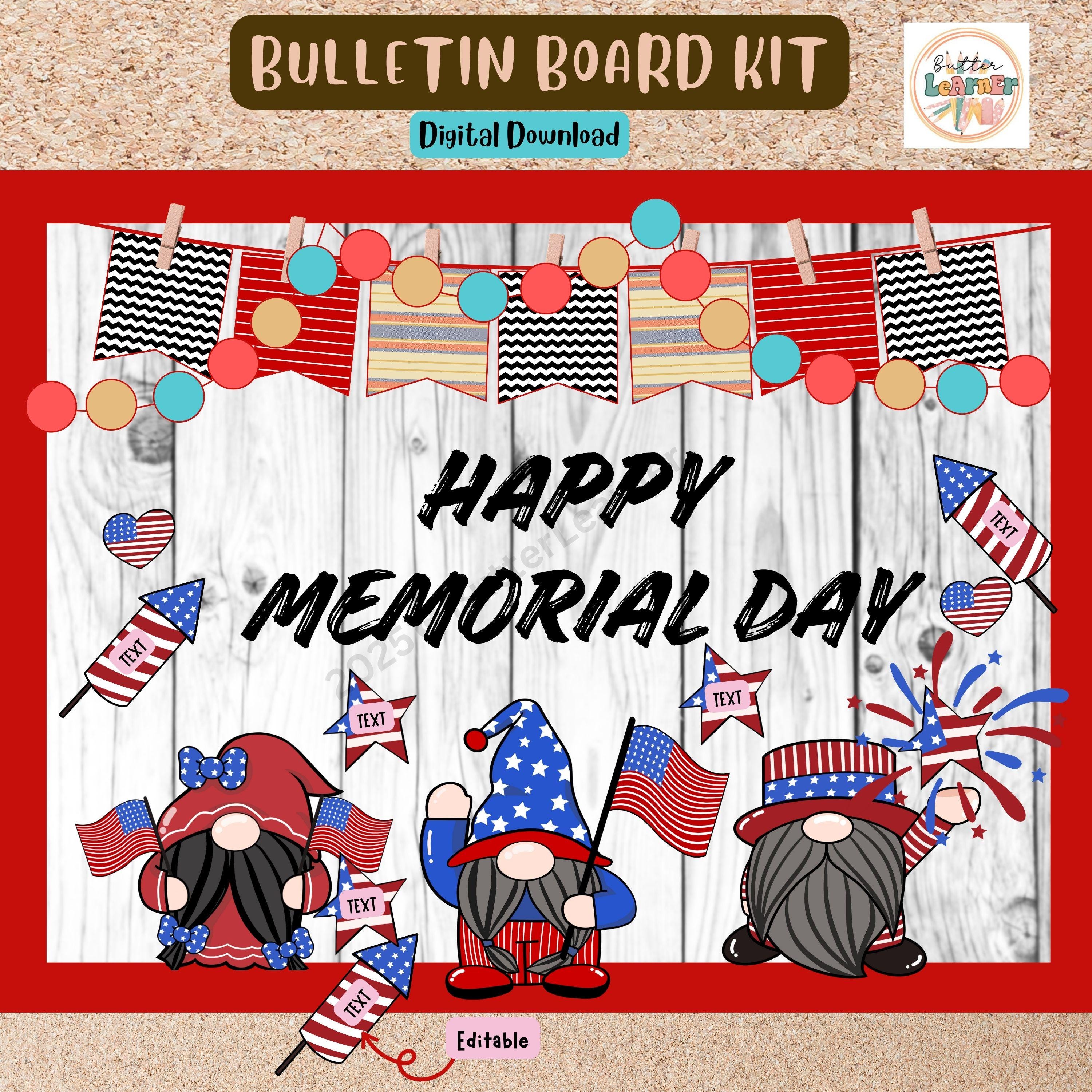 Memorial Day Gnomes Patriotic May Bulletin Board Kit Classroom Decor ...