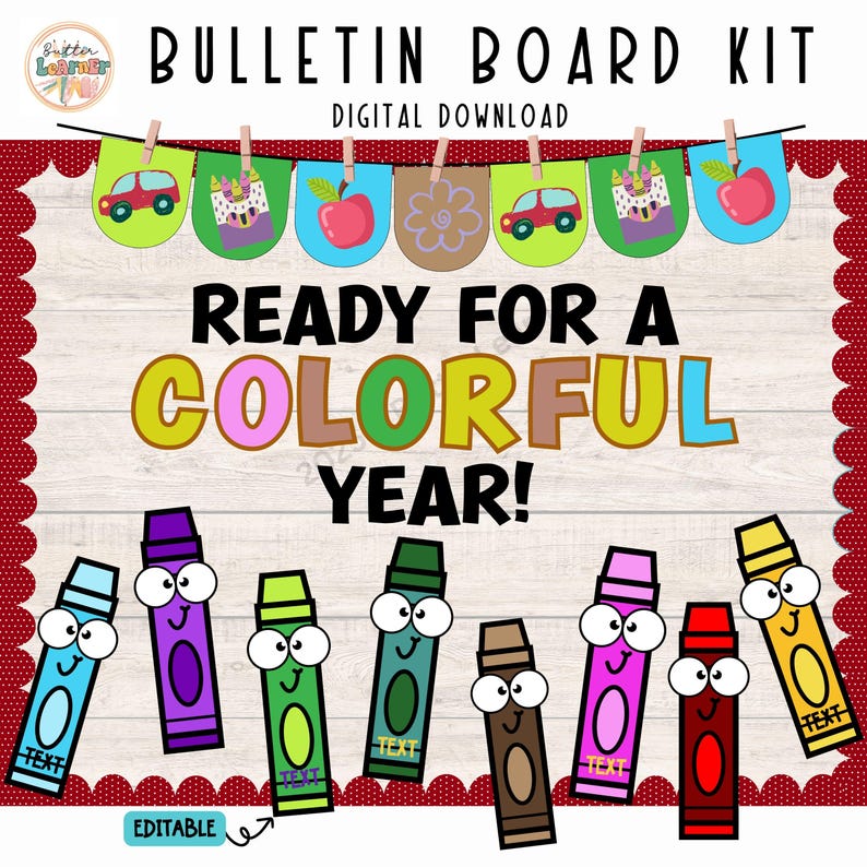 Crayon Classroom Decor Bulletin Board Kit: Editable Back to School ...