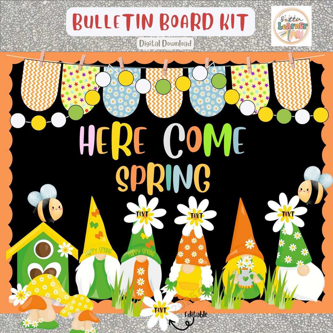 Spring Bulletin Board Kit - Here Comes Spring - Gnome Theme Classroom ...